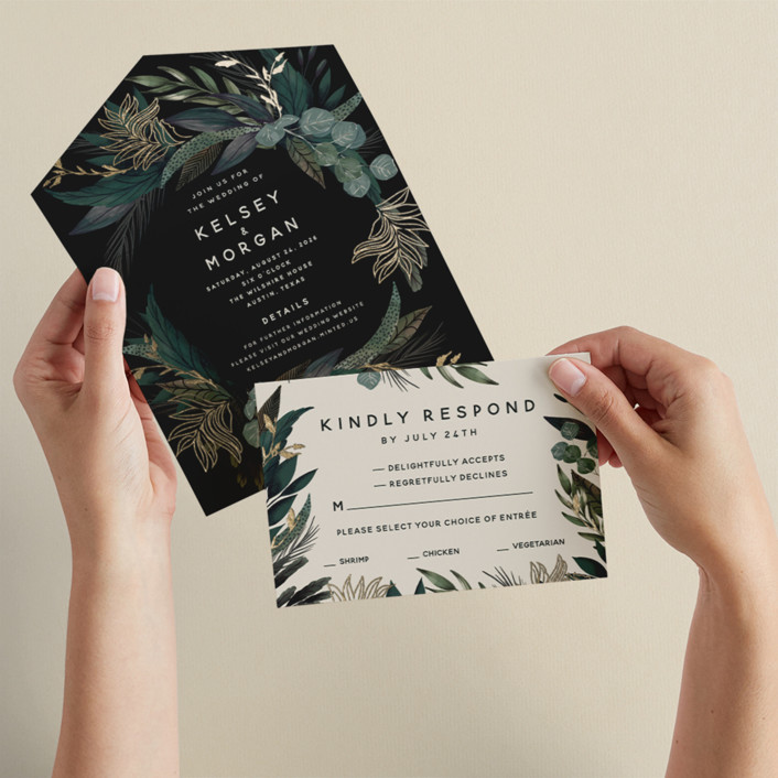 Shades of Green All-in-One Foil-Pressed Wedding Invitations by Susan ...