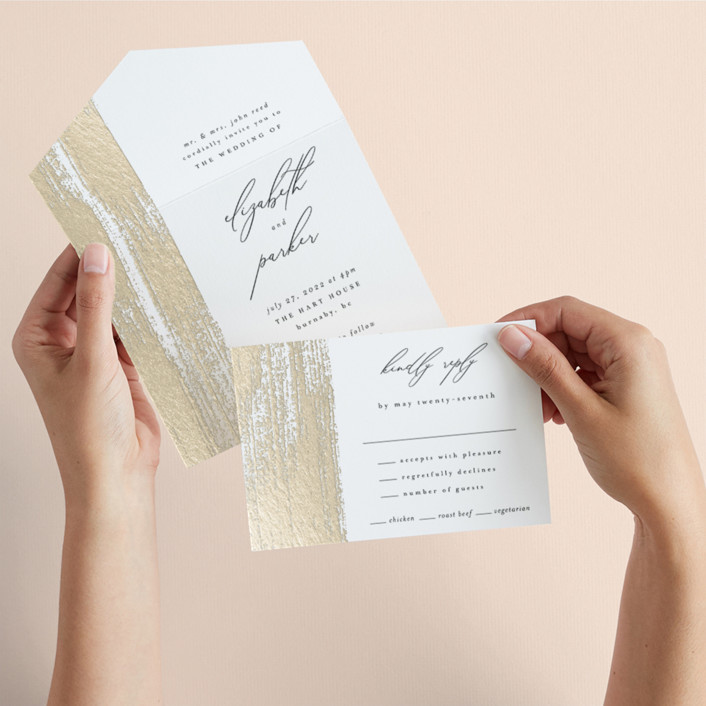 Brushed Accent All-in-One Foil-Pressed Wedding Invitations by Kelly ...