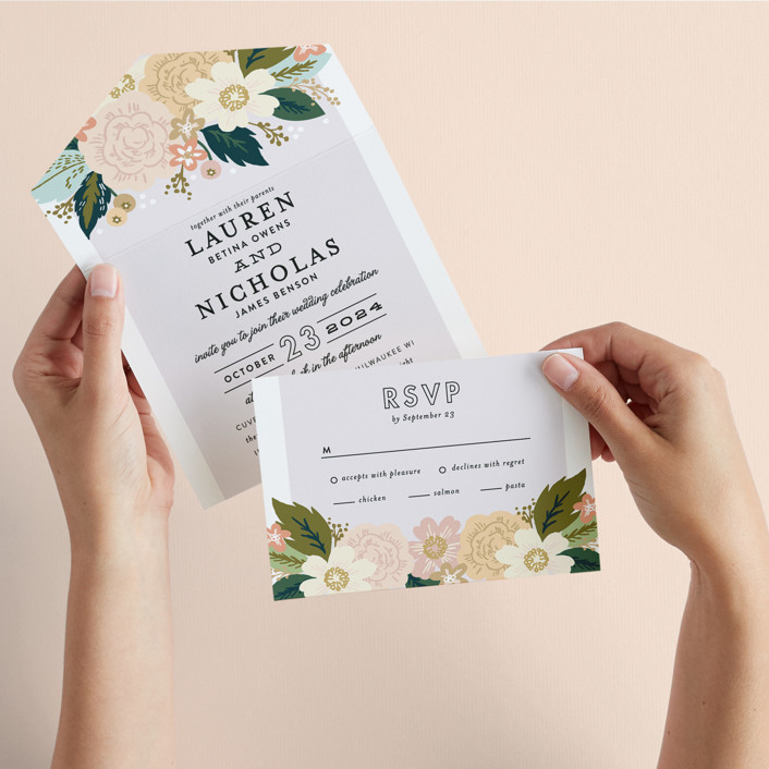 Classic Floral All-in-One Wedding Invitations by Alethea and Ruth | Minted