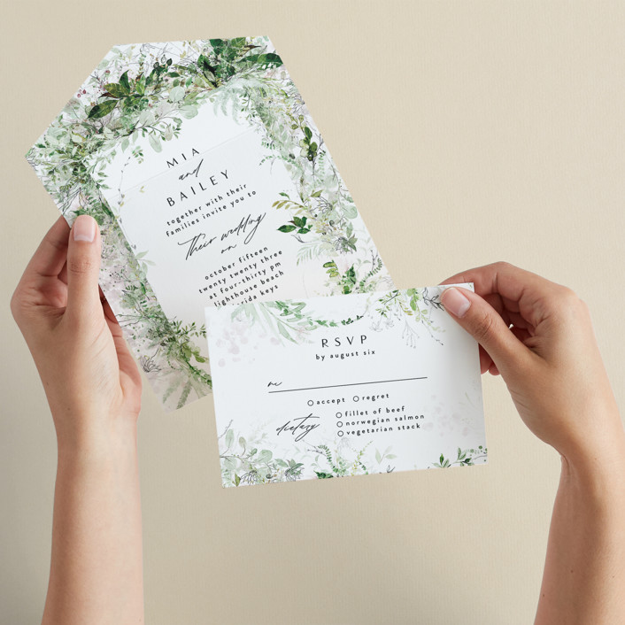Lush Greenery All-in-One Wedding Invitations by Phrosné Barwood | Minted
