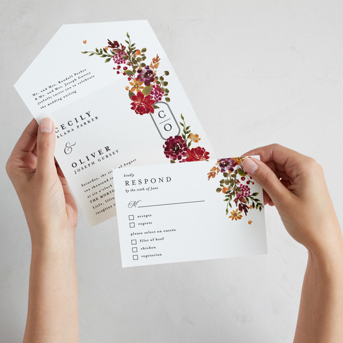 Garland Monogram All-in-One Wedding Invitations by Angela Marzuki | Minted