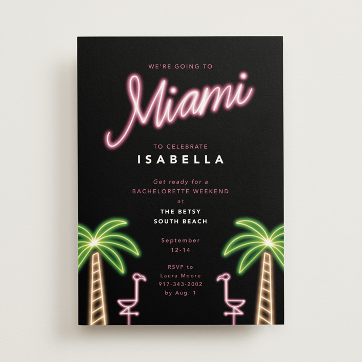 Miami Neon Bachelorette Party Invitations by Cindy Reynolds | Minted