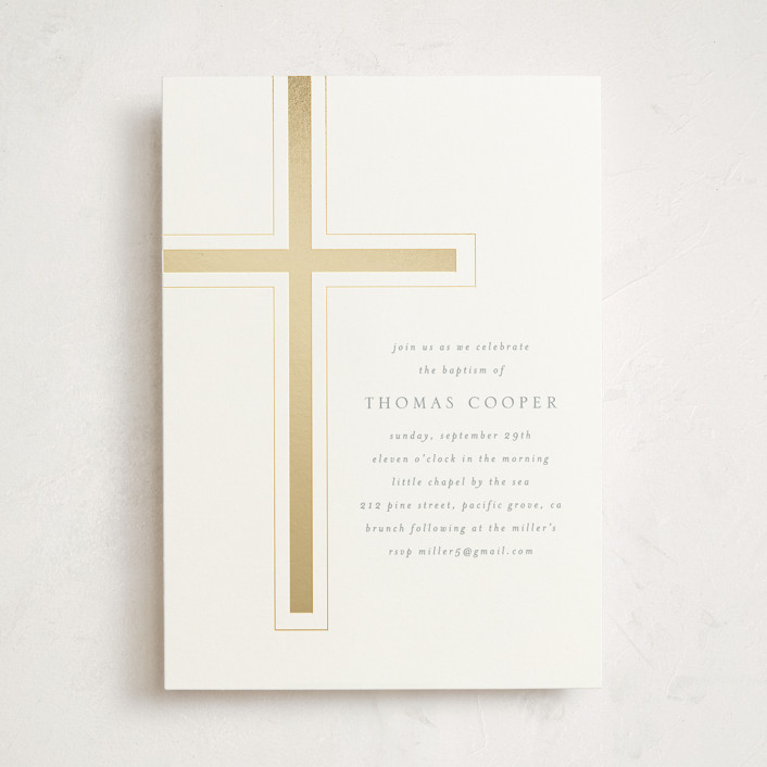 a simple cross Foil-Pressed Baptism and Christening Invitations by Erin ...