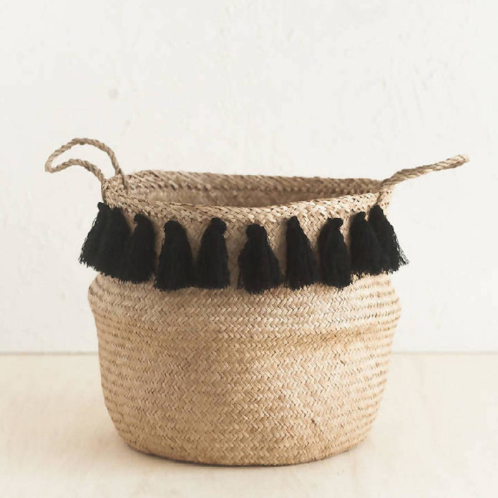 Black Tasseled Belly Baskets - Large Decorative Baskets by Powered By ...