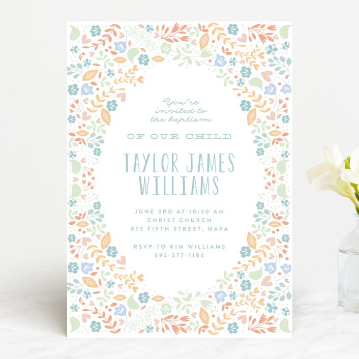Floral Framed Baptism and Christening Invitations by Phrosné Barwood ...