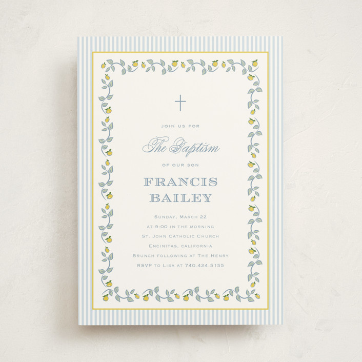 Lemon Stripes Baptism and Christening Invitations by Carolyn MacLaren ...