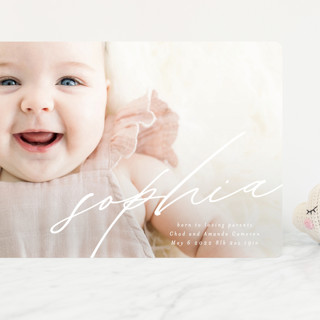 Modern Calligraphy Grand Birth Announcements by Ph... | Minted
