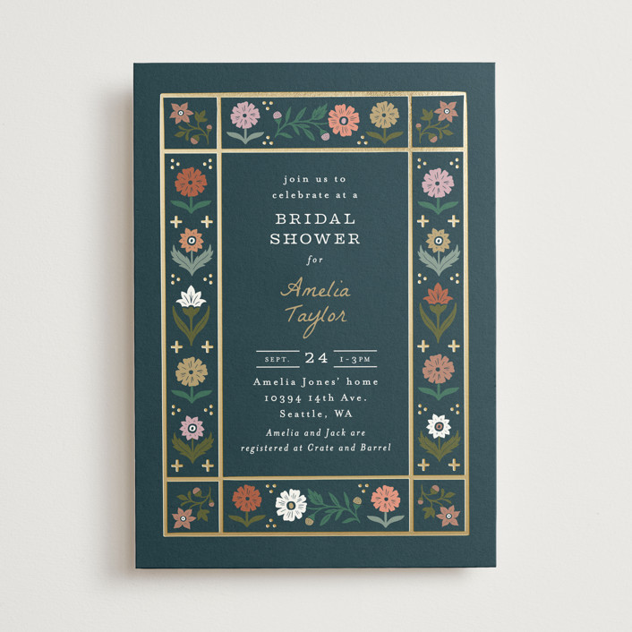 Floral Grid Border Foil-Pressed Bridal Shower Invitations by Alethea ...
