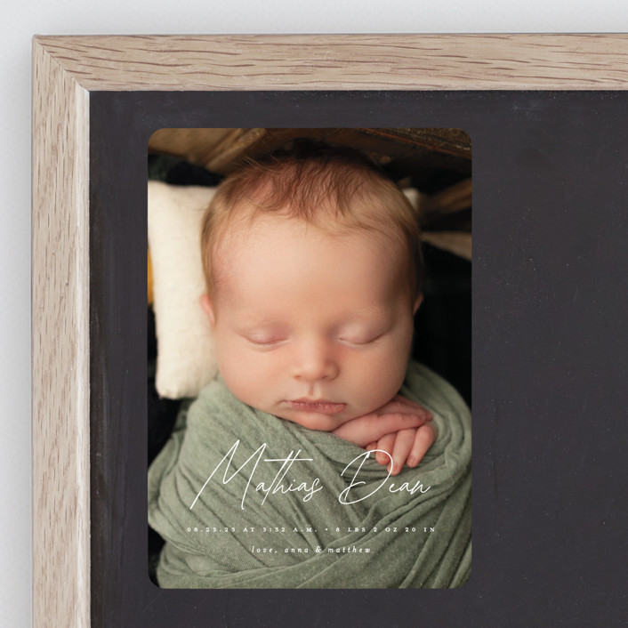 Simplest Script Birth Announcement Magnets by Erica Krystek | Minted