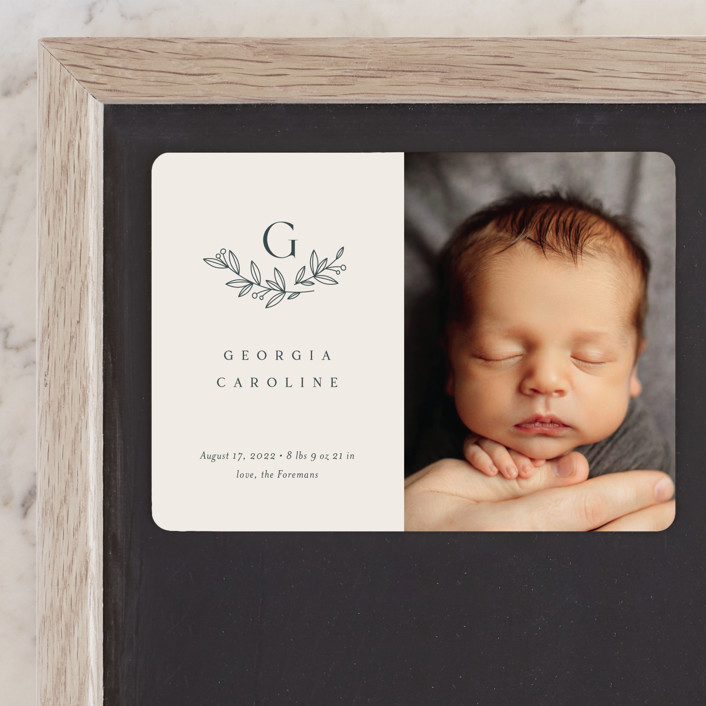 Laurel Crest Birth Announcement Magnets by Jessica Williams | Minted