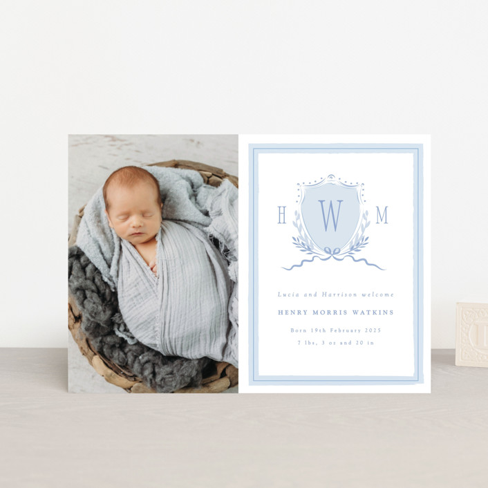 Crest Birth Announcement Postcards by Corinne Malesic | Minted
