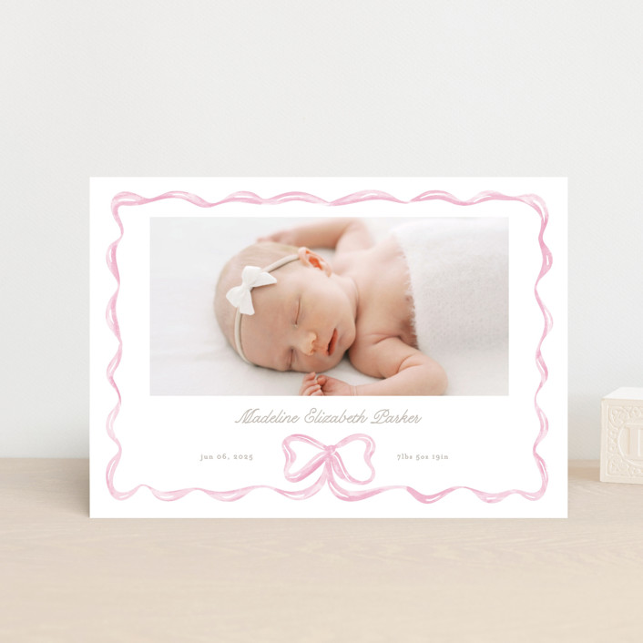 Squiggle bow Birth Announcement Postcards by Creo Study | Minted