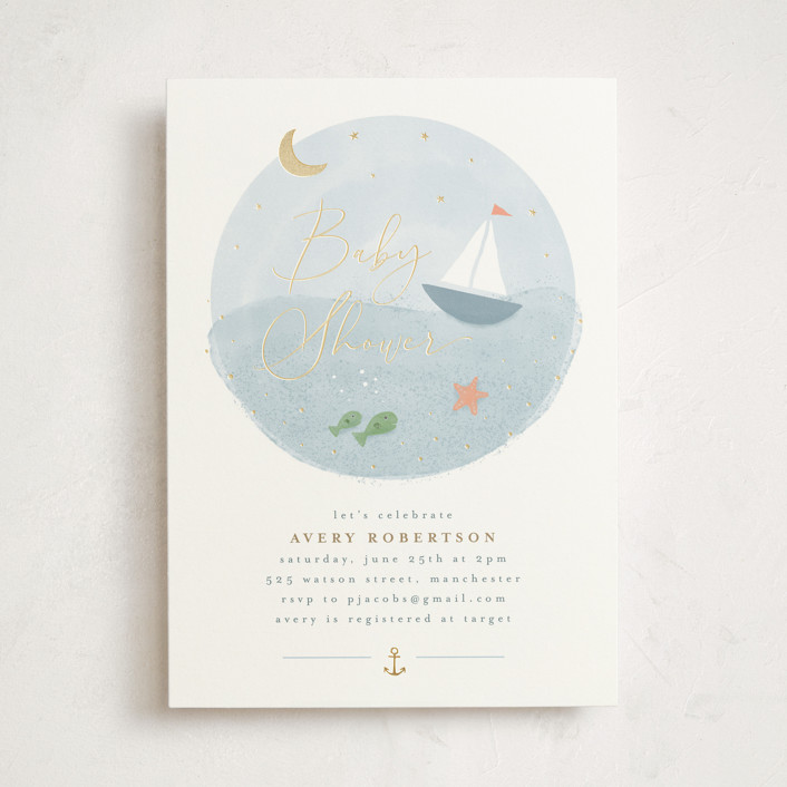 Set Sail Foil-Pressed Baby Shower Invitations by Jen Tips | Minted