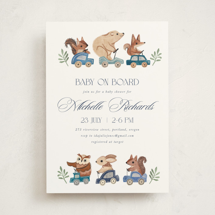 woodland cars Baby Shower Invitations by Vivian Yiwing | Minted