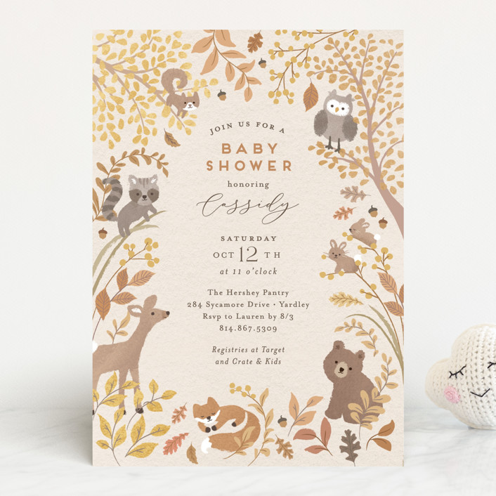 Woodland autumn Baby Shower Invitations by Jennifer Wick | Minted