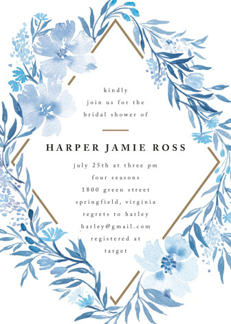 Poetic Blue Bridal Shower Invitations by Qing Ji | Minted