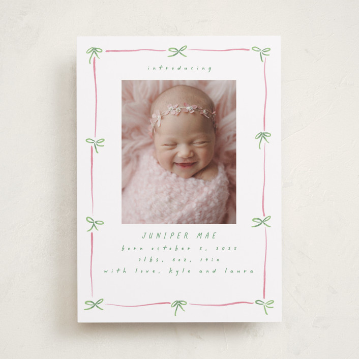 Preppy Bow Border Birth Announcements by Susan Zinader | Minted