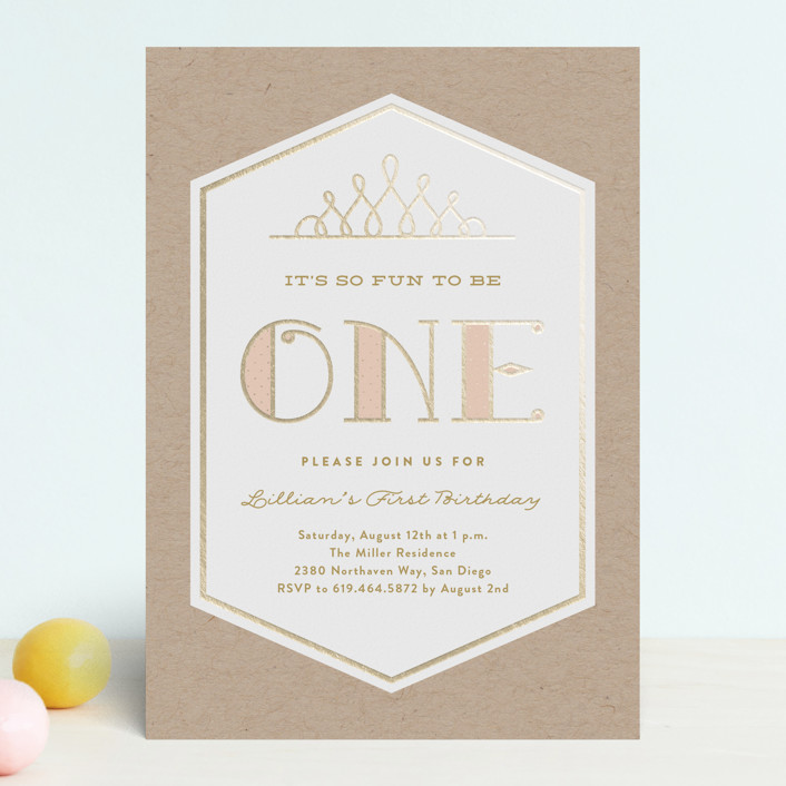 Pink & Gold Foil-Pressed Children's Birthday Party Invitations by Erica ...