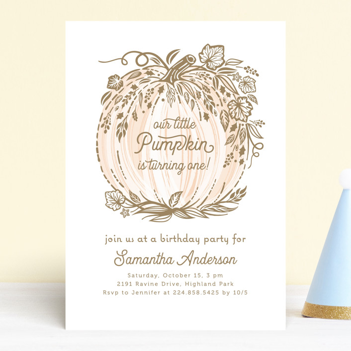 Little Pumpkin Children's Birthday Party Invitations by Paper Sun ...