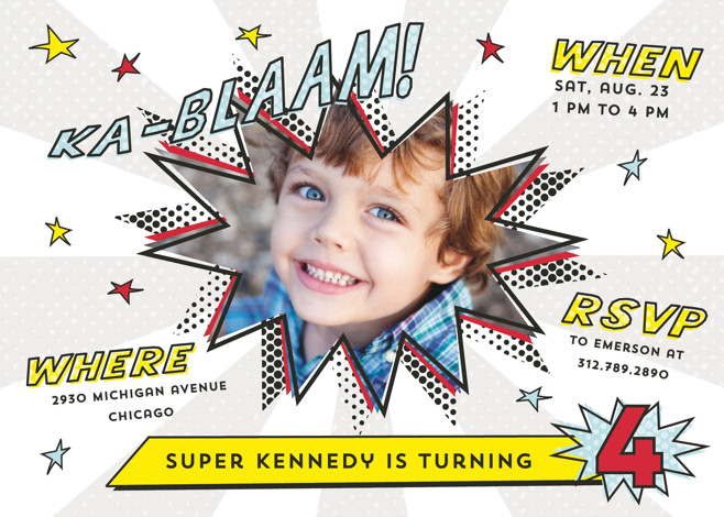 Comic Superhero Children's Birthday Party Invitations by Lehan Veenker ...