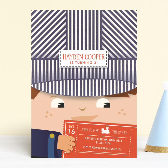 Little Train Engineer Children's Birthday Party Invitations by Tanya ...