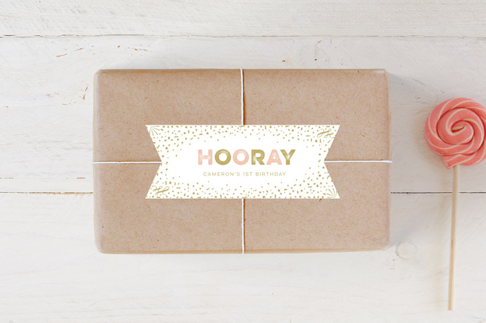 Hooray Confetti Children's Birthday Party Stickers by fatfatin | Minted
