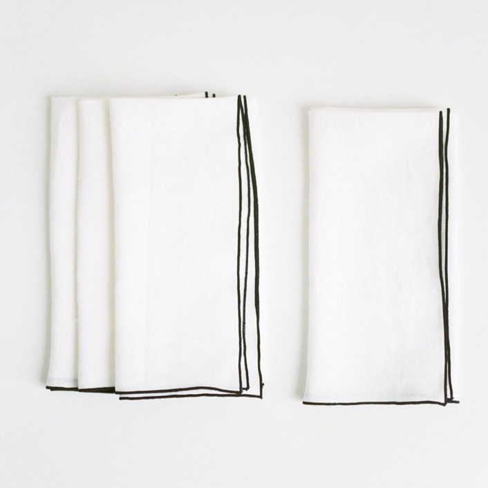 SET OF 6 - STONE WASHED LINEN NAPKINS // WHITE + BLACK TRIM Cloth ...