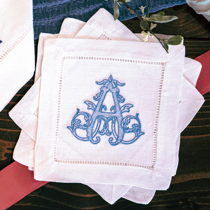 Set of 6 Embroidered Cocktail Napkins with Single Initial Vine Monogram ...
