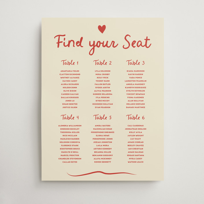 Big Heart Wedding Custom Seating Charts by Ani Somi | Minted