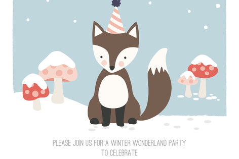 Snow fox birthday card Children's Birthday Party O... | Minted