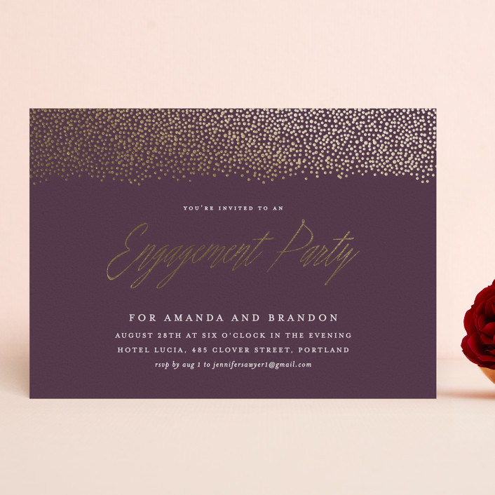 Confetti Curtain Foil-Pressed Engagement Party Invitations by Hooray ...