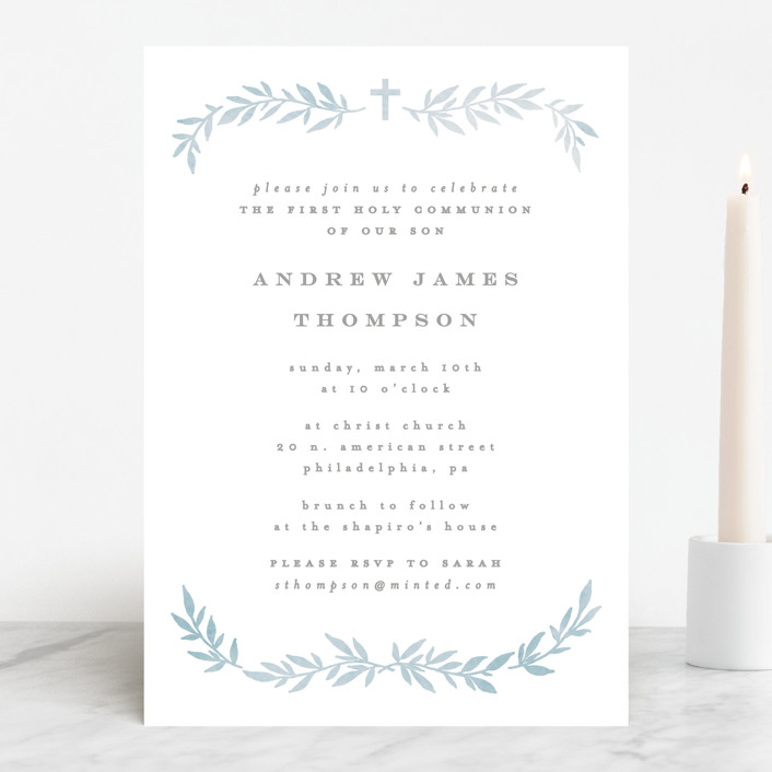 Simple Foliage First Holy Communion Invitations by Everett Paper Goods ...
