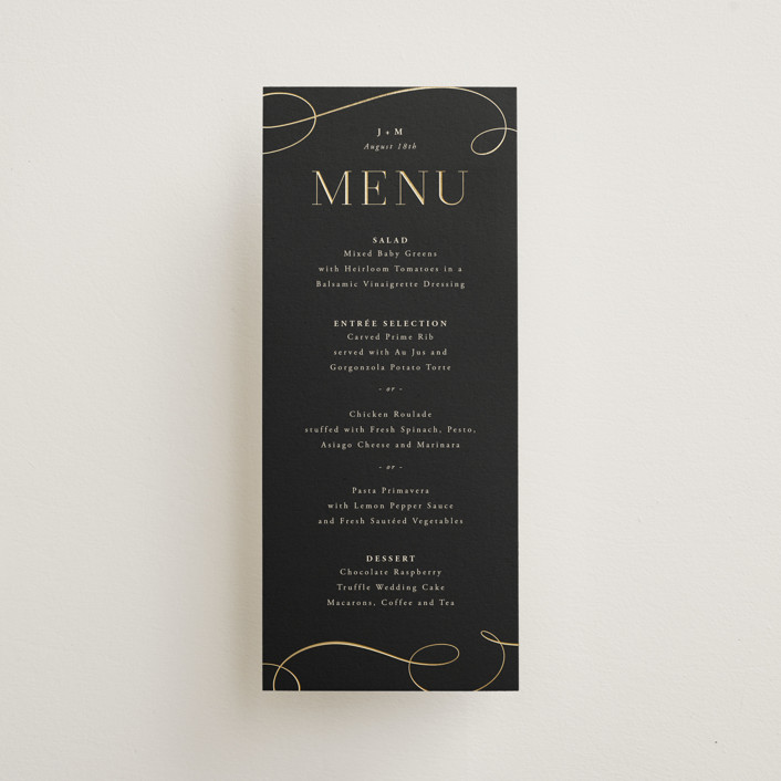 Black Tie Affair Foil-Pressed Long Menus by Hooray Creative | Minted