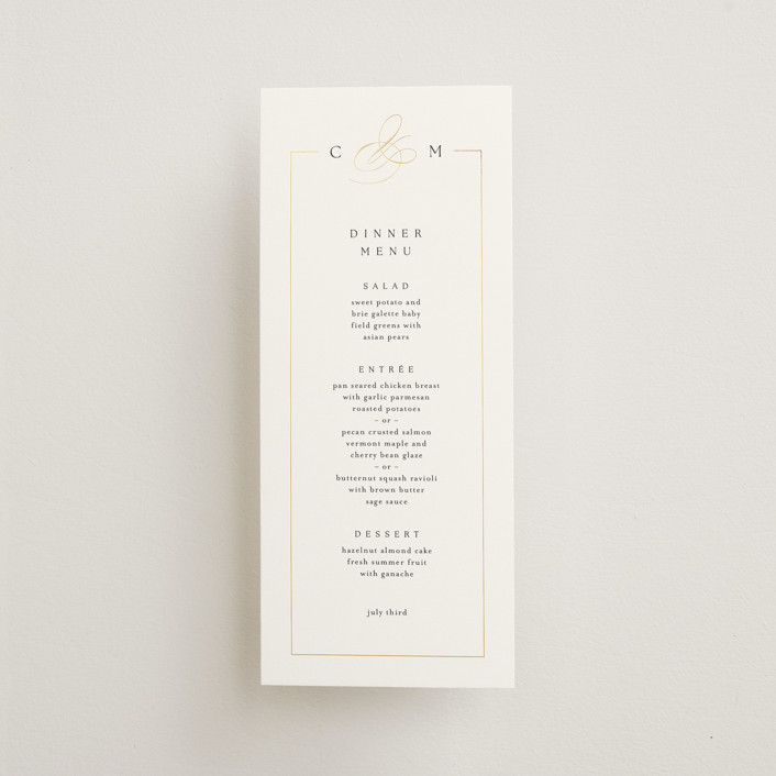 Framed Monogram Foil-Pressed Long Menus by Kelly Schmidt | Minted