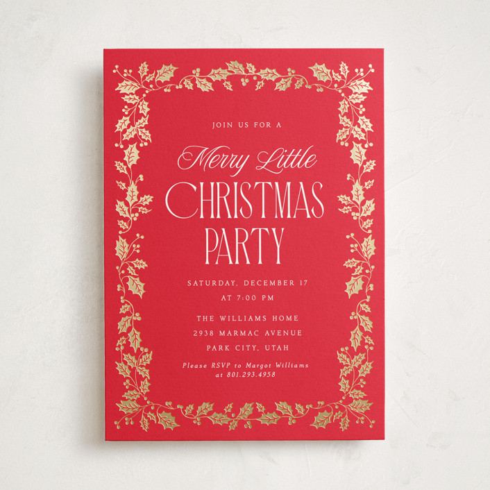 Holly Border Foil-pressed Party Invitation by Robert and Stella | Minted