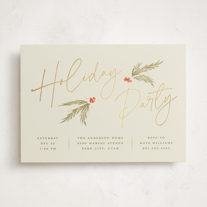 Holiday Script Foil-pressed Party Invitation by Robert and Stella | Minted
