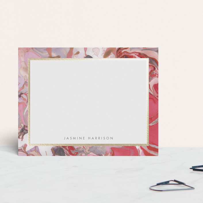 Marbled Border Foil-Pressed Stationery by Keen Pea... | Minted