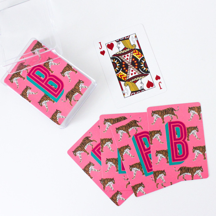 Tigers Pink Monogrammed Playing Cards Games by Clairebella | Minted