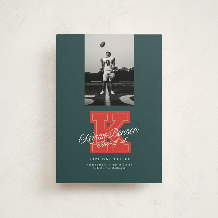 Varsity Initial Graduation Announcement Postcards by Leia Matt | Minted