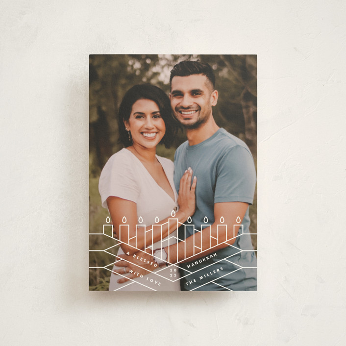 geometric menorah Hanukkah Postcards by Becky Nimoy | Minted
