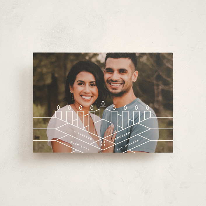 geometric menorah Hanukkah Postcards by Becky Nimoy | Minted