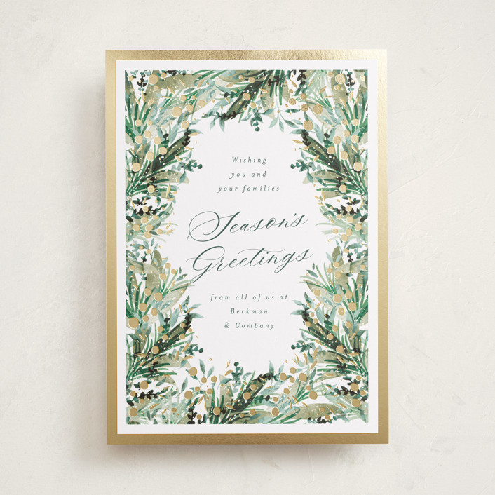 Watercolor Surround Foil-Pressed Business Holiday Cards by Jackie ...