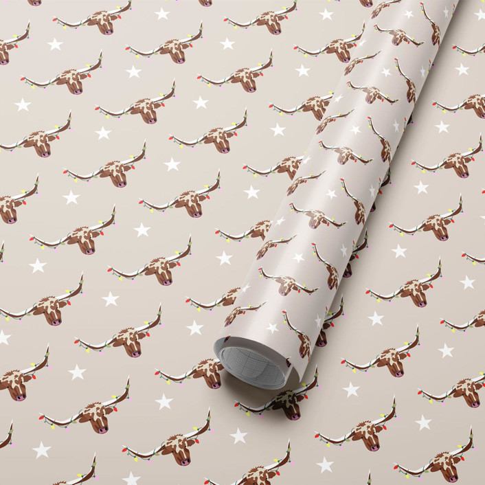 Santa's Steer Christmas Western Wrapping Paper Holiday Gift Wrap by ...