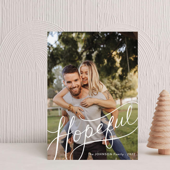 Hopeful Hand-Lettering Holiday Postcards by Becky Nimoy | Minted