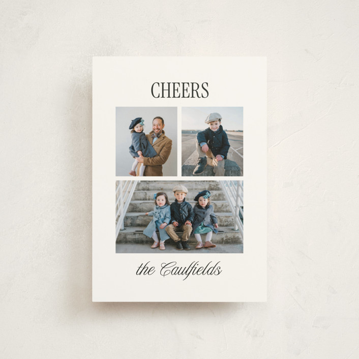 classic merry triple Holiday Postcards by Kamala Nahas | Minted