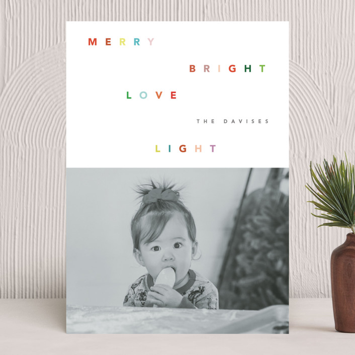 Merry Bright Love Light Holiday Photo Cards by Up Up Creative | Minted