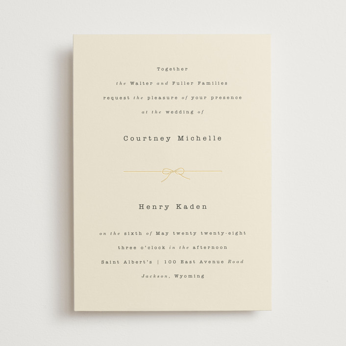 Bow Tie Foil-Pressed Wedding Invitations by Baumbirdy | Minted