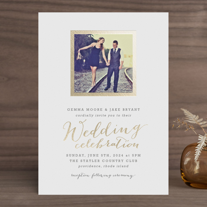 Modern Photo Frame Foil-Pressed Wedding Invitations by Hooray Creative ...