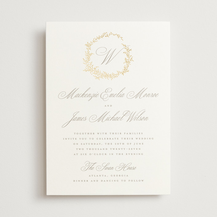 Romantic Wreath Foil-Pressed Wedding Invitations by Wildfield Paper Co ...