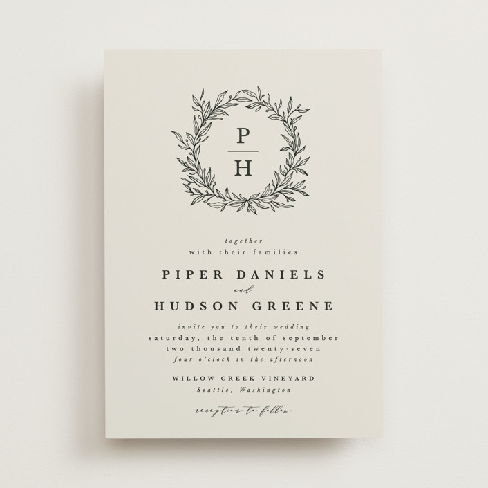 leafy wreath Wedding Invitations by Kate Ahn | Minted